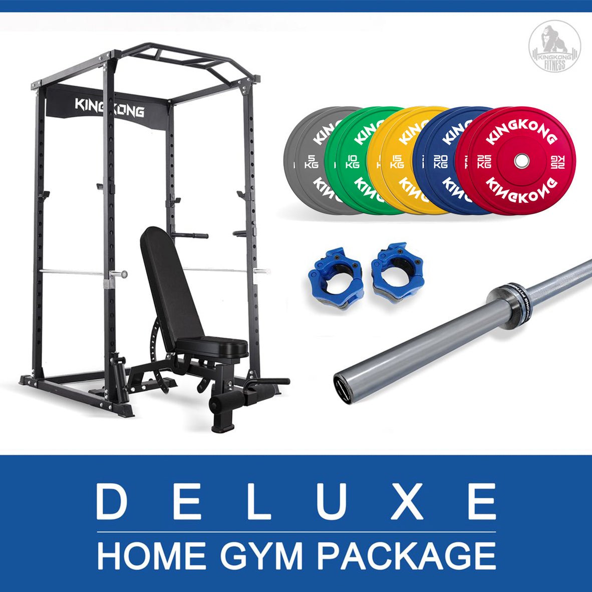 Delux Power Rack Package - Color 150kg - Adjustable Bench & 700LB Olym